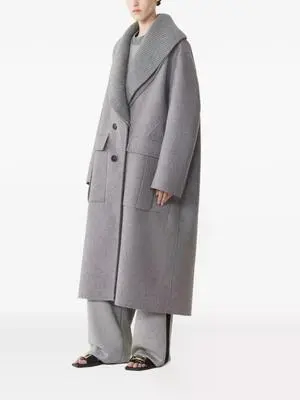 LANVIN Ribbed-collar Double-breasted Coat - Grey