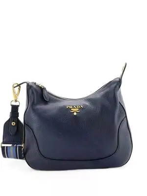 Prada Vitello Daino Striped Strap Zip Hobo Bag