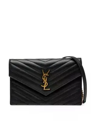 Saint Laurent Grain De Poudre Cassandre Envelope Chain Wallet Crossbody Bag - Black
