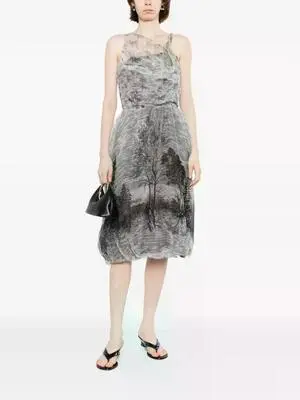 Marni Circa 2004 Landscape Print Asymmetrical Midi Dress