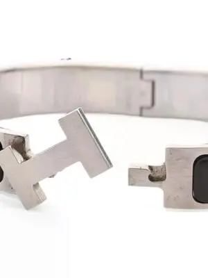 Hermès 2010s Click H Enamel Bangle - Silver