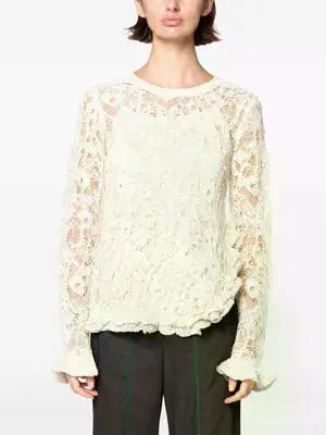 MULLER OF YOSHIOKUBO Crochet-knit Ruffled Top - Neutrals