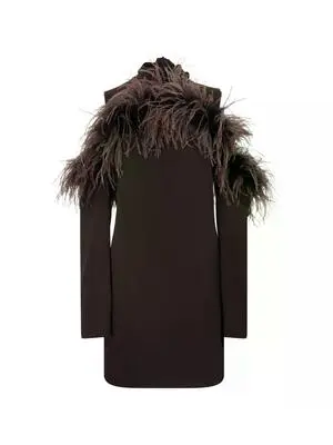 P.a.r.o.s.h Feather-trim Cold-shoulder Dress - Brown