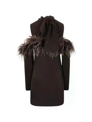 P.a.r.o.s.h Feather-trim Cold-shoulder Dress