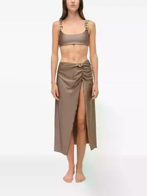 Simkhai Kora Satin Wrap Midi Skirt - Brown