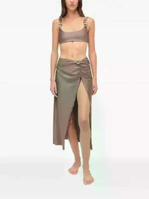 Simkhai Kora Satin Wrap Midi Skirt - Brown