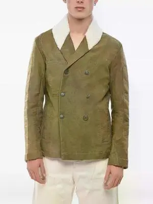 GREG LAUREN Double-breasted Military Jacket With Shearling Collar