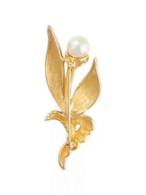Dior 1980s Faux Pearl And Crystal Brooch - Gold