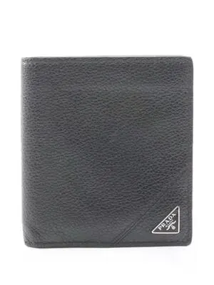 Prada 2010s Triangle Logo Leather Wallet - Black