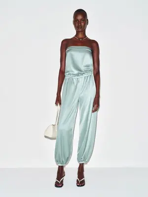 REFORMATION Trista Satin Jumpsuit - Blue
