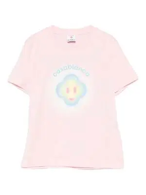 Casablanca Crew Neck T-shirt With Graphic Print & Lettering Logo, 100% Cotton - Rosa