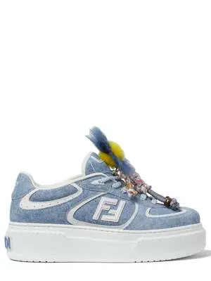 Fendi Denim-effect Suede Platform Sneakers With Ff Appliqué And Charm Detail - Azzurro