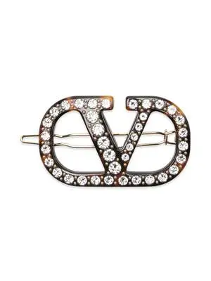 Valentino Garavani Gold-tone Vlogo Detail With Swarovski Crystals - Marrone