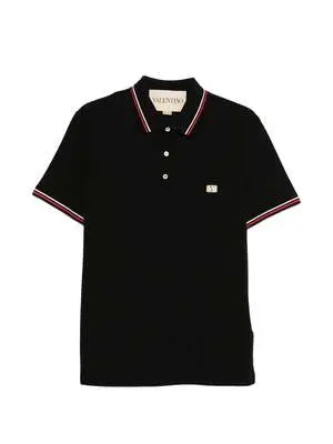 Valentino Garavani Signature Patch Polo Shirt With Front Half Button Placket And Ribbed Trim - Nero