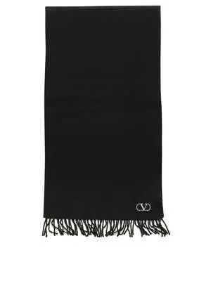 Valentino Garavani Vlogo Fringed Scarf In Virgin Wool - Black