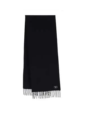 Valentino Garavani Vlogo Fringed Scarf In Virgin Wool - Black