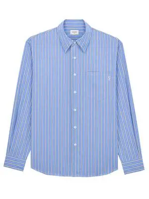 Saint Laurent Pointed-collar Cotton Shirt With Front Button Closure And Chest Patch Pocket - Azzurro