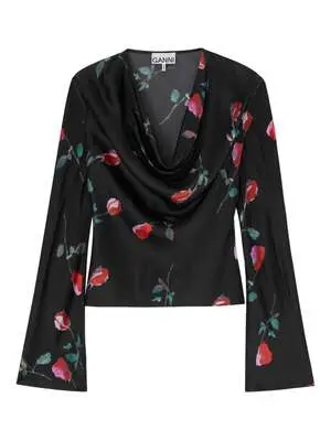 GANNI Cowl Neck Long Sleeve Top, Size