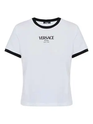Versace Logo Motif Ribbed Trim Short-sleeve Crewneck Top