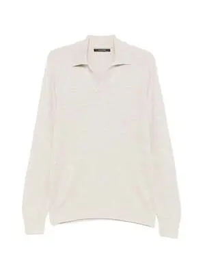 Tagliatore Ribbed Cotton Sweater With Classic Lapel Neck - Grigio