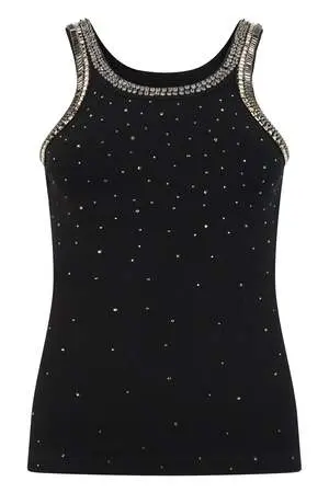 Pinko Rhinestone-embellished Sleeveless Top With Thin Straps - Black