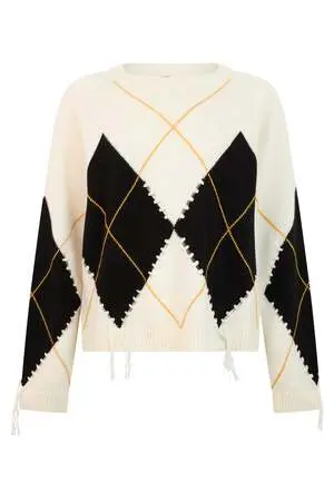 Pinko Diamond Pattern Sweater With Cropped Fit - Ivory