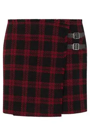 Pinko Tartan Buckled Mini Skirt - Red