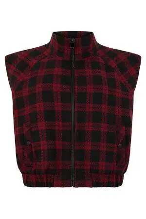 Pinko Sleeveless Checkered High-neck Zip Vest - Red