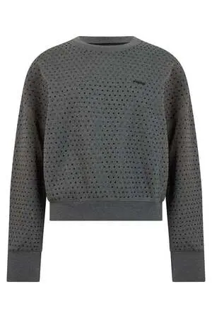 Pinko Cropped Sweatshirt With Applications And Long Sleeves - Grey