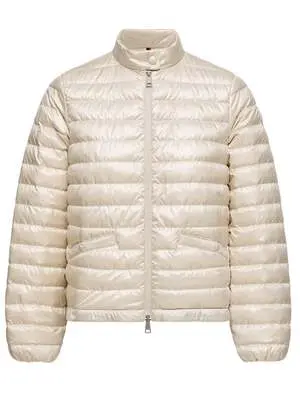 Moncler Padded Nylon Long-season Coat With Snap Collar - Bianco