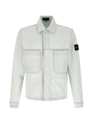 Stone Island Inspired Cotton Patch Pocket Jacket With Concealed Snap Placket - Azzurro