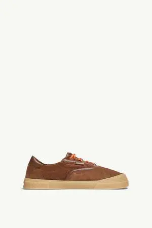 Moncler Suede Lace-up Sneakers With Leather Lining - Marrone