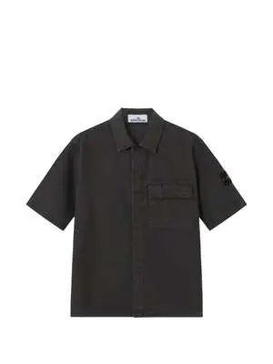 Stone Island Bellows Flap Pocket Shirt With Hidden Snaps And Sleeve Badge - Grigio