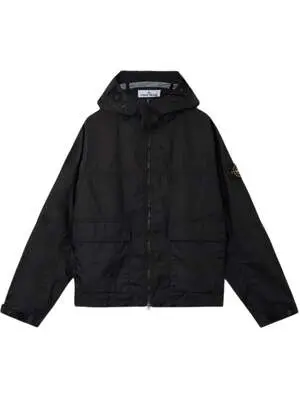 Stone Island Mini? Hooded Utility Jacket With Nylon Tape Drawcord, Two-way Zip, And Bellows Pockets - Nero