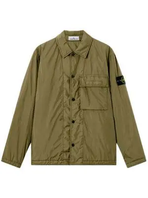 Stone Island Padded Nylon Overshirt With Button Closure And Chest Pocket - Verde