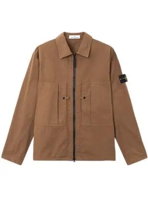 Stone Island No-vertical Front Patch Pockets Zip-up Jacket With Snap Cuffs And Pleat Detail - Marrone