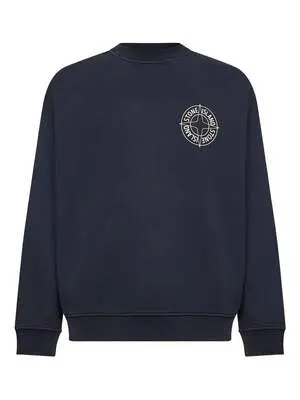 Stone Island Crewneck Sweatshirt With Compass Logo Print - Blu