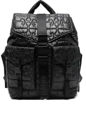 GANNI Quilted Mini Backpack With Drawstring And Buckle Closure, Adjustable Straps