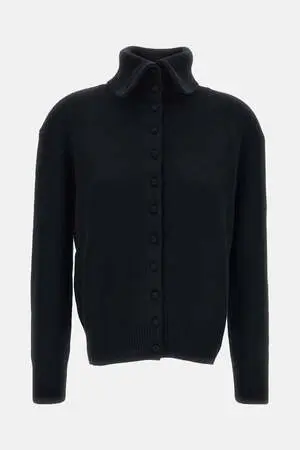 LISA YANG Spread Collar 100% Cashmere Button-up Sweater - Nero