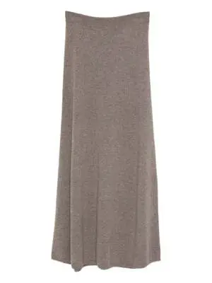 LISA YANG Cashmere Ribbed Trim A-line Midi Skirt With Elastic Waistband - Marrone