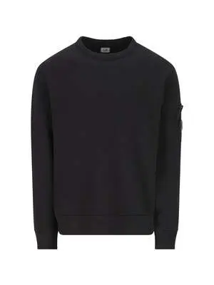 C.P. COMPANY Crewneck Sweatshirt With Magnifying Pocket, Long Sleeve, 100% Cotton - Nero