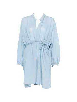 Woolrich Wool-feel Flowing Print Dress For With V-neck, Drawstring Waist & Pockets - Azzurro
