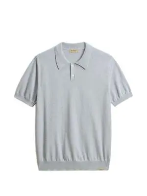 Woolrich Button-front Cotton Polo Shirt With Ribbed Collar And Logo Plate - Azzurro