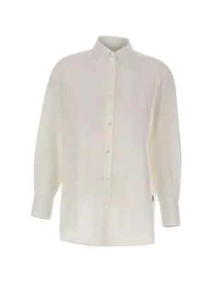 Woolrich Linen Boyfriend-fit Button-front Shirt With Long Sleeves - Bianco