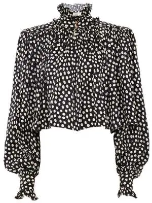 CHLOÉ Chloé High-Neck Dotted Silk Shirt With Rounded Shoulders And Gold-Tone Buttons