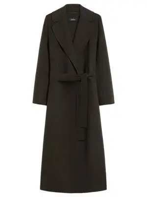 Max Mara Hand-sewn Double-drap Pure Wool Jacket With Wide Lapel And Matching Belt - Verde