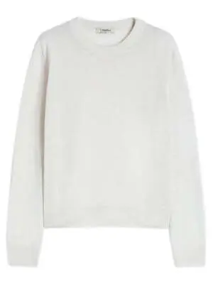 Max Mara Embossed Logo Elbow Crewneck Sweater, Straight Fit - Bianco
