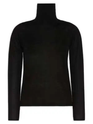 Max Mara Virgin Wool Ribbed Turtleneck Sweater - Nero
