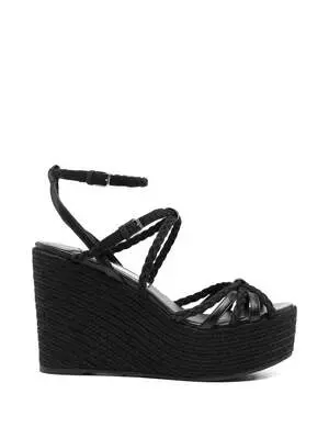 JIMMY CHOO Jute Platform Sandals With Braided Straps And Leather Knot - Nero