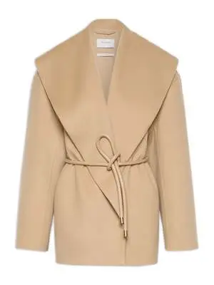 Sportmax Hand-sewn Double Virgin Wool Blazer With Scarf Collar - Beige
